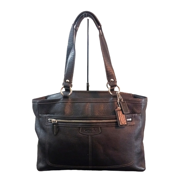 Coach | Bags | Coach Black Pebbled Leather Carry All Tote Shoulder Bag ...